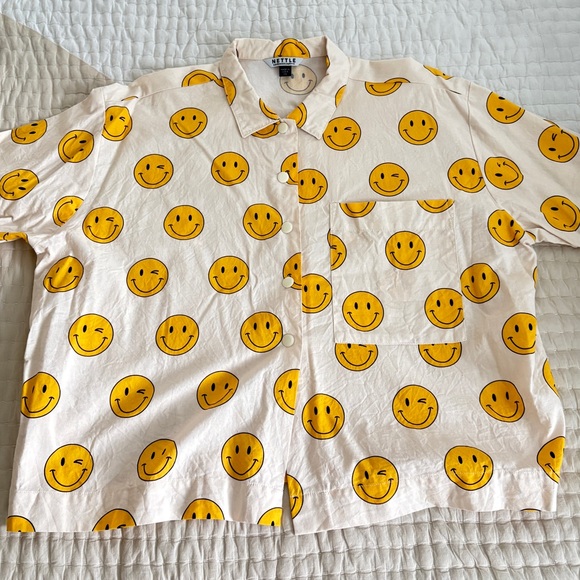 Nettle Studios | Tops | Nettle Studios Boxy Collared Top In Smiley ...